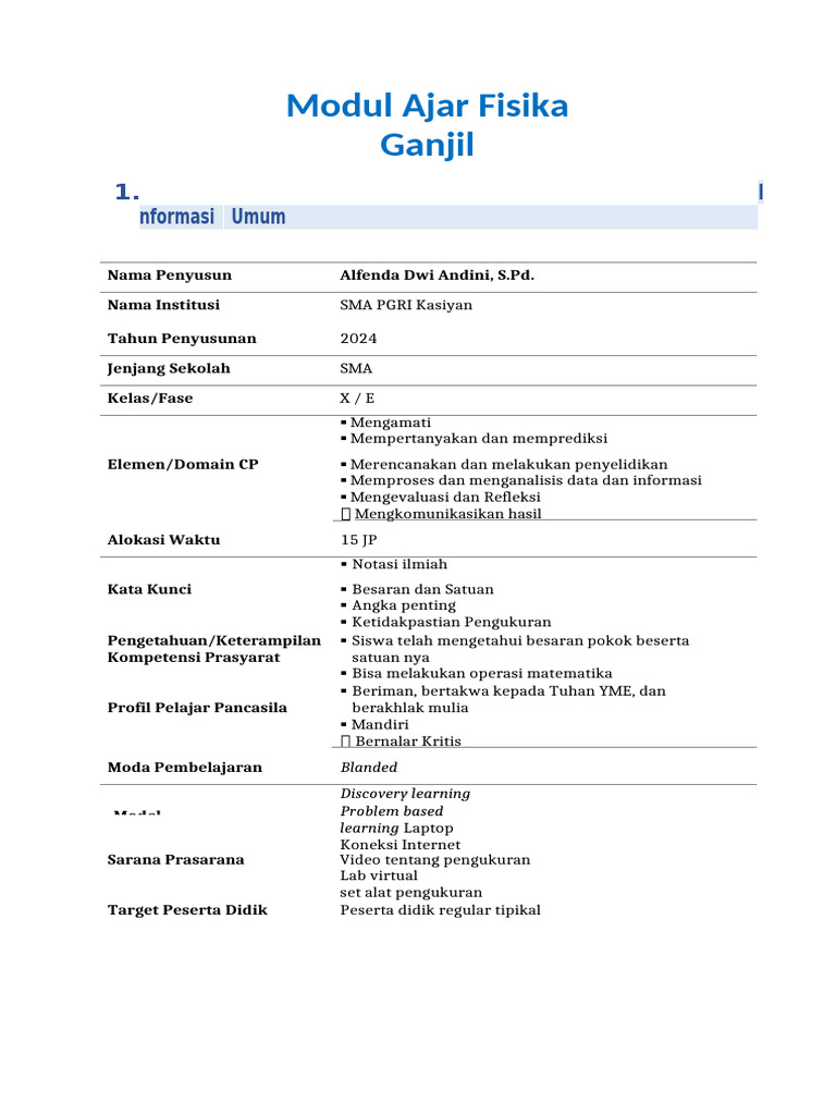 Modul Ajar - Fisika - X - Ivana Lestari | PDF