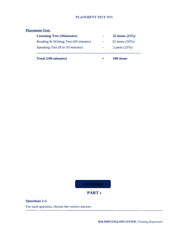 Listening Placement Test KET | PDF