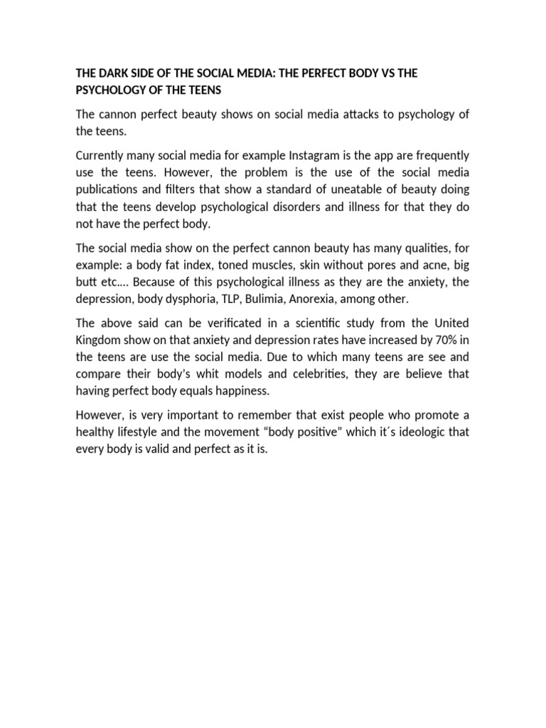 Social Media's Impact on Teen Body Image | PDF