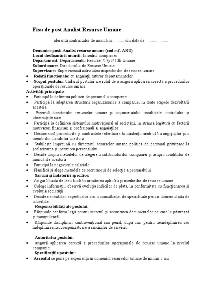 Modele de Fise de Post | PDF