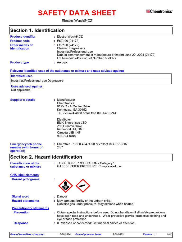 ES7100 (24205) - Canada (CA) SDS HPR 2015 - English (US) 2024 | PDF ...