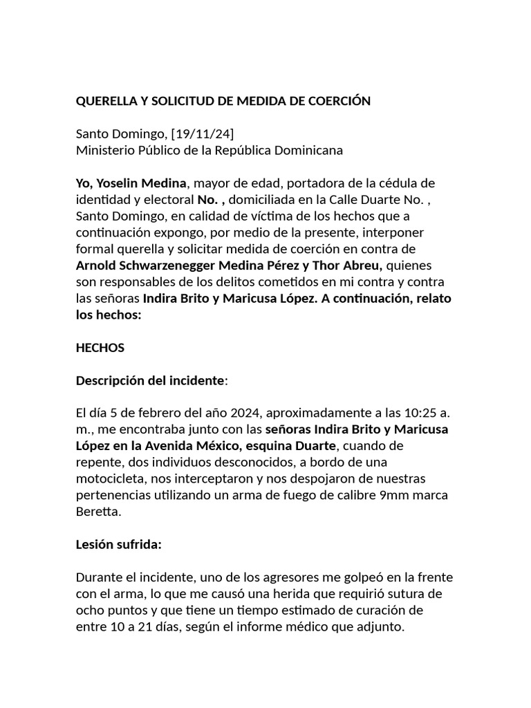 Querella por Robo y Lesiones en Santo Domingo | PDF | Queja | Justicia