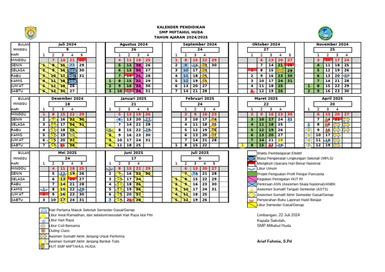 Kalender Pendidikan Kaldik SMP MIFDA TA 2024-2025 Print OK | PDF