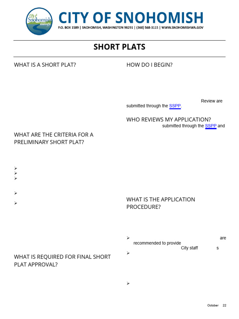 Short Plat FAQs for Snohomish City | PDF | Environmental Impact Statement