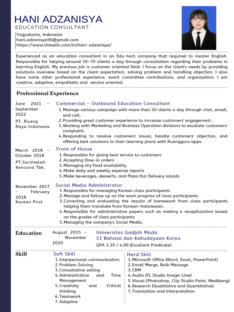 Hani-Adzanisya_Curriculum-Vitae | PDF | Learning | Communication