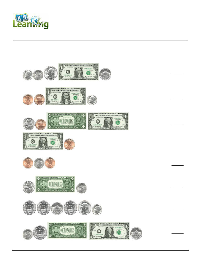 grade-2-counting-money-four-coins-plus-one-dollar-f | PDF