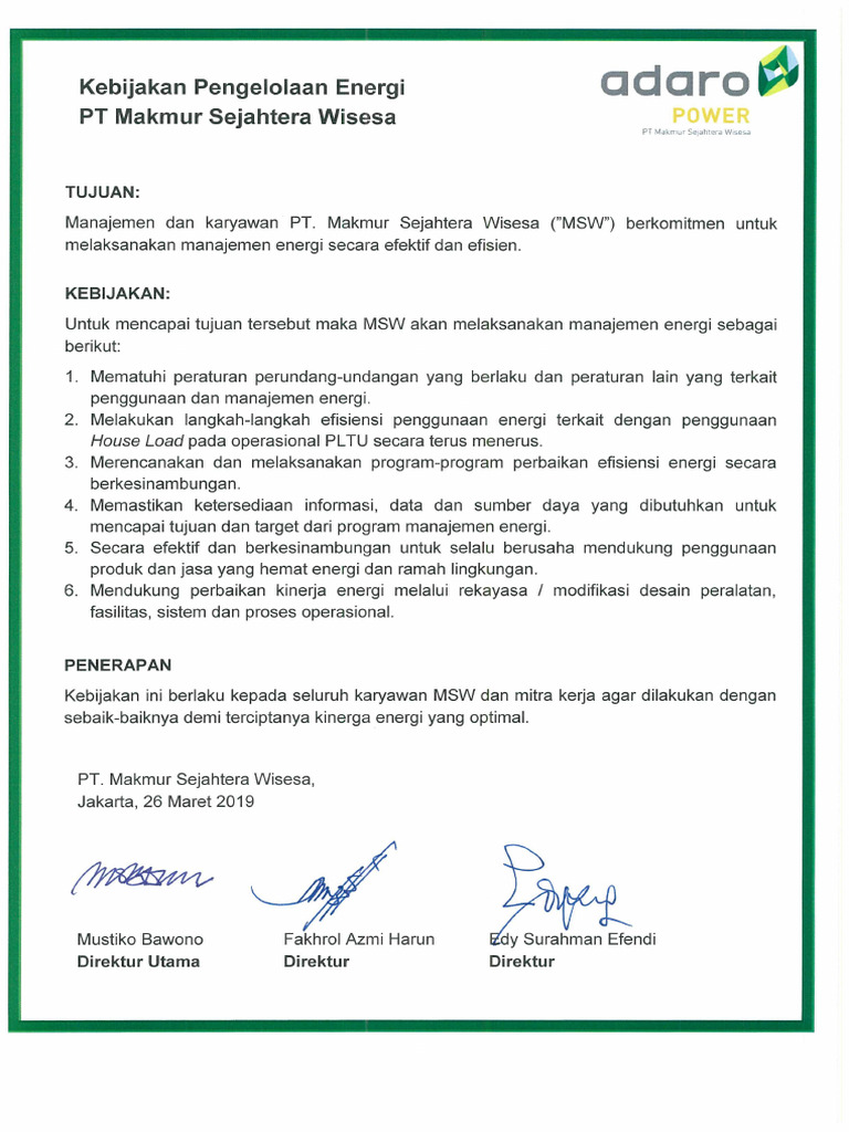 Kebijakan Pengelolaan Energi MSW | PDF