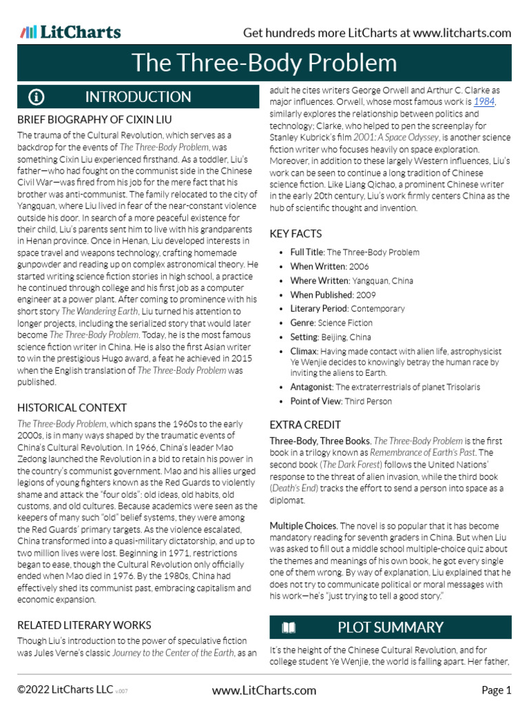 The ThreeBody Problem LitChart | PDF | Cultural Revolution