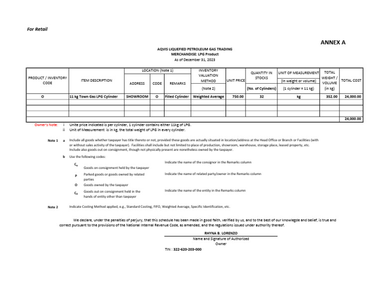 RMC No 8-2023 Annex A-C INVENTORY | PDF | Inventory | Liquefied ...