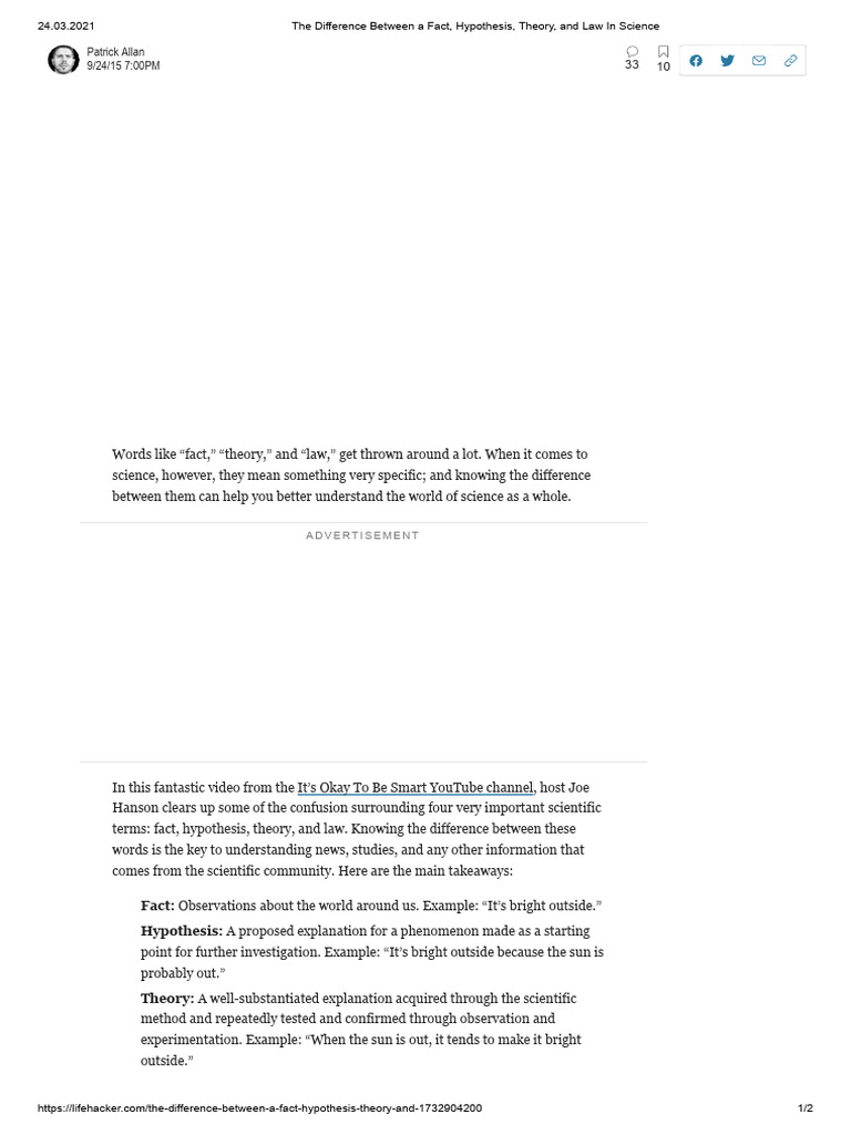 The Difference Between a Fact, Hypothesis, Theory, and Law In Science ...