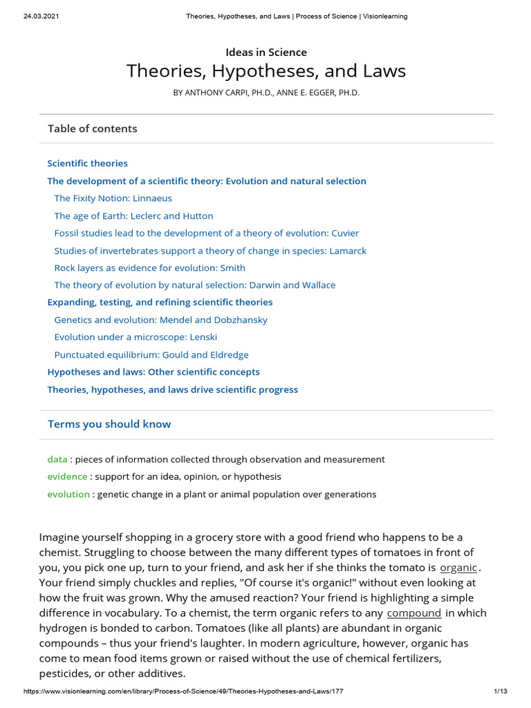 Theories, Hypotheses, and Laws _ Process of Science _ Visionlearning ...