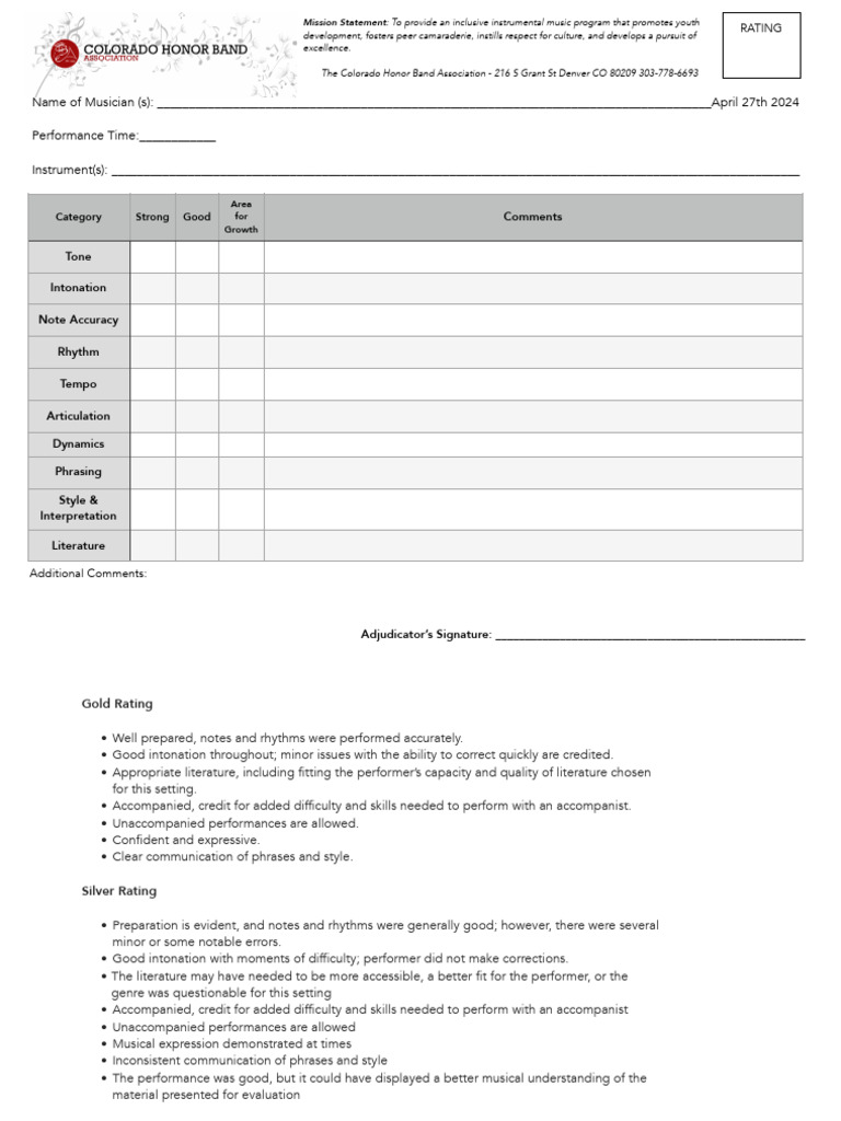 Music Performance Evaluation Criteria | PDF | Rhythm