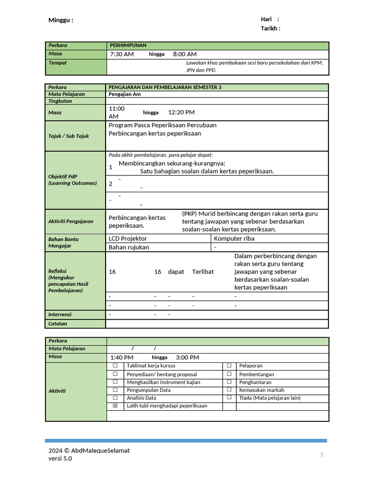 Contoh RPH Pam | PDF