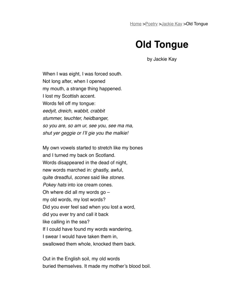 Old Tongue by Jackie Kay - Scottish Poetry Library | PDF