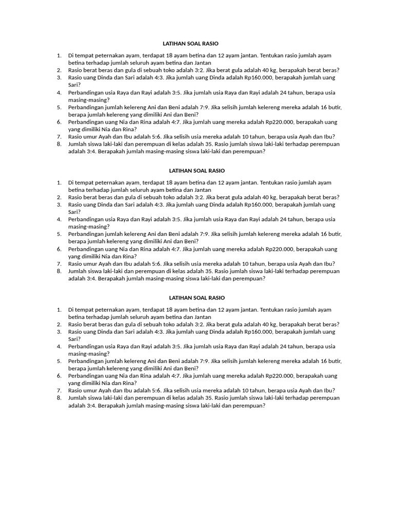 Soal Rasio Jumlah Dan Selisih | PDF