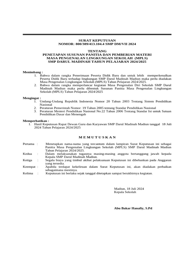SK MPLS SMP Darul Madinah 2024/2025 | PDF