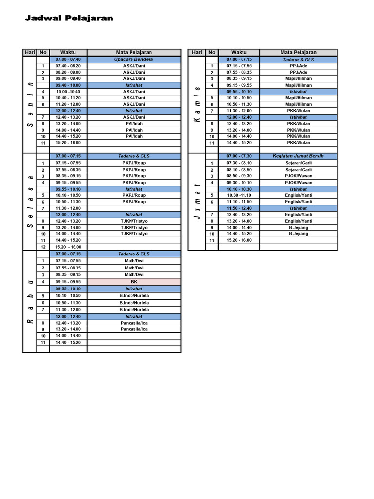 Xi TJKT 1 - Jadwal Pelajaran Semester 1 | PDF