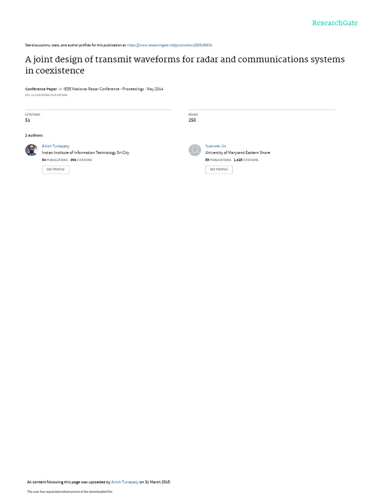 RadConf 2014 RadCom Coexistence v2 | PDF | Radar | Orthogonal Frequency ...