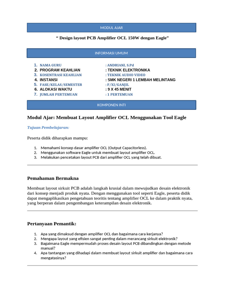 Modul Ajar Berdeferensiasi Proyek Ampli Ocl Di Eagle | PDF