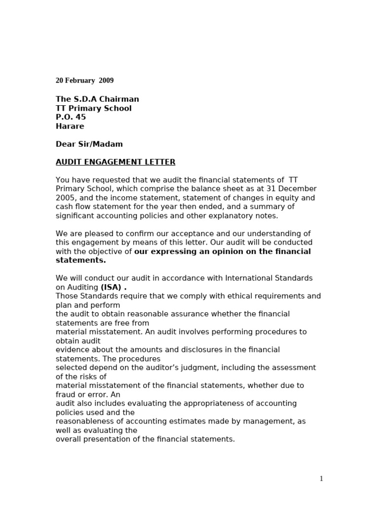 ENGAGEMENT LETTER | PDF | Audit | Internal Control