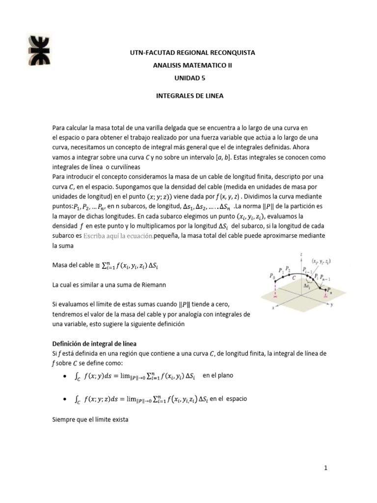 Unidad 5-Integrales de Linea | PDF | Integral | Curva