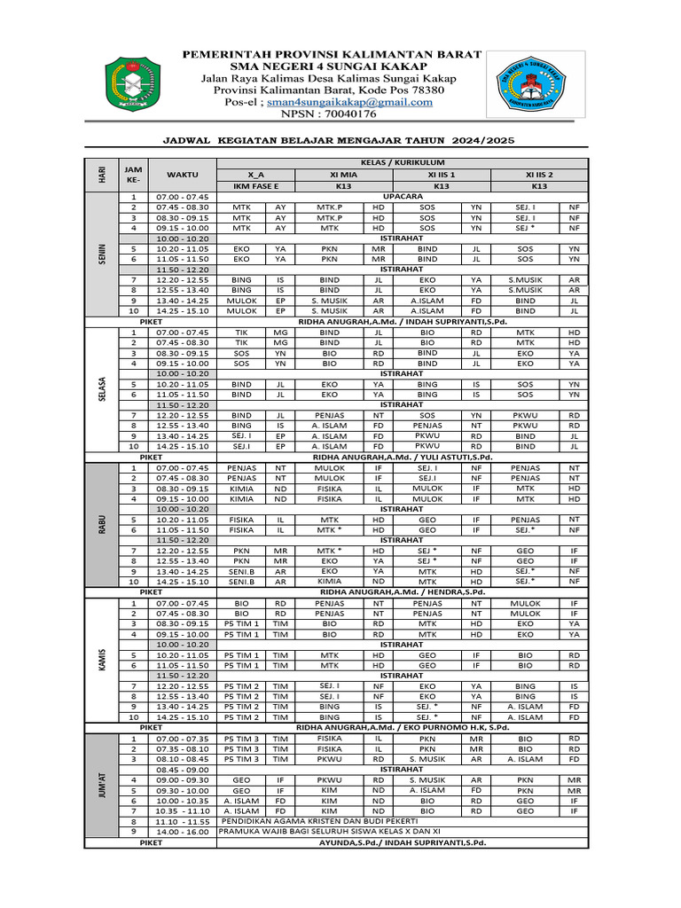 Jadwal Mengajar 2024 - 2025 (GENAP) | PDF