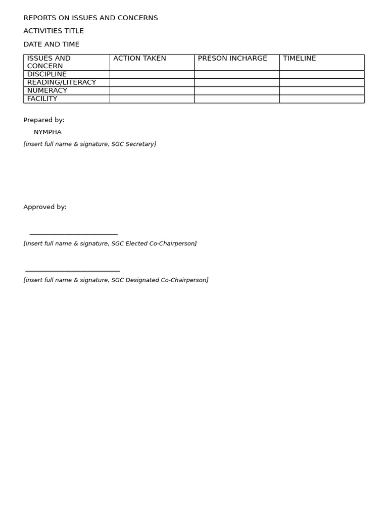 Reports On Issues and Concerns | PDF