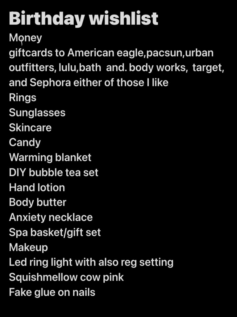 Birthday Wishlist Ideas and Gifts | PDF