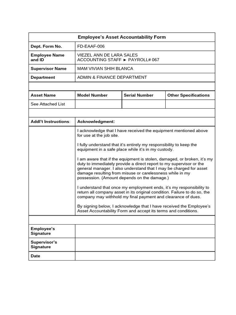 Employee Accountability Form | PDF