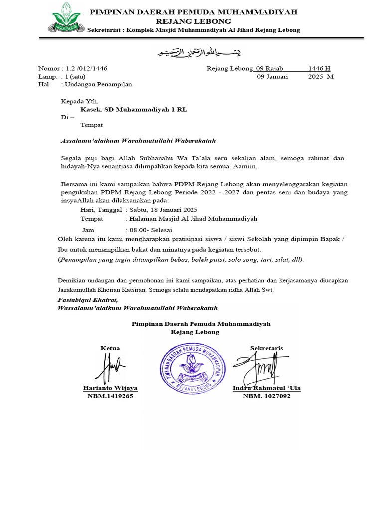 Undangan Penampilan SD Muh 1 | PDF