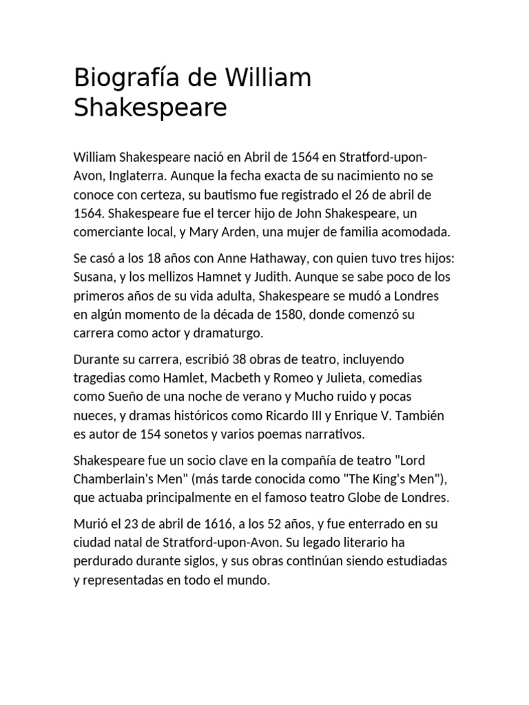 Biografía de William Shakespeare | PDF