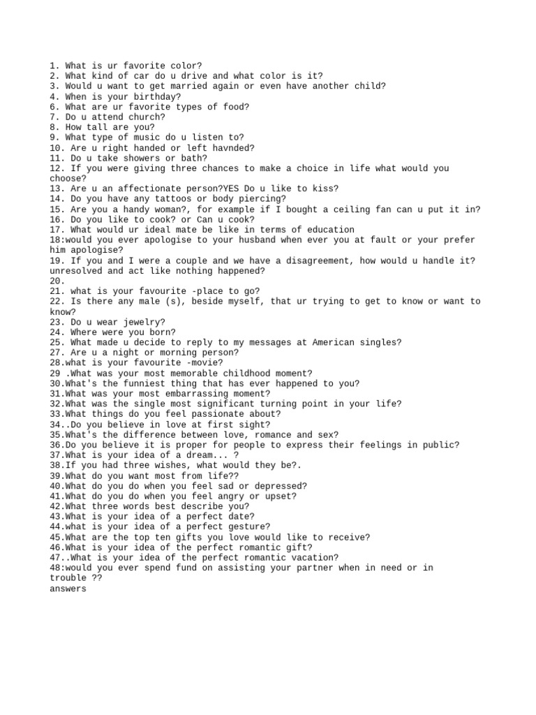 Personal Questions for Relationship Insights | PDF