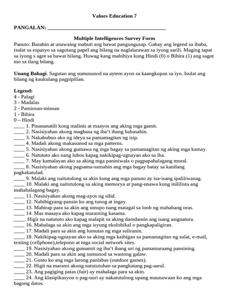 Values Education 7 Multiple Intelligences | PDF