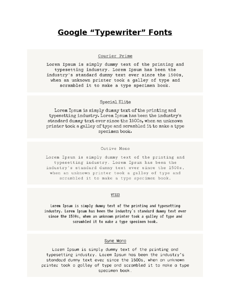 Google Typewriter Fonts | PDF