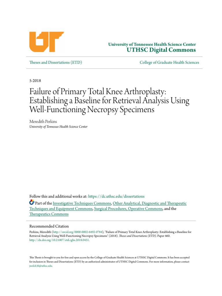 Failure of Primary Total Knee Arthroplasty - Establishing A Baseline ...
