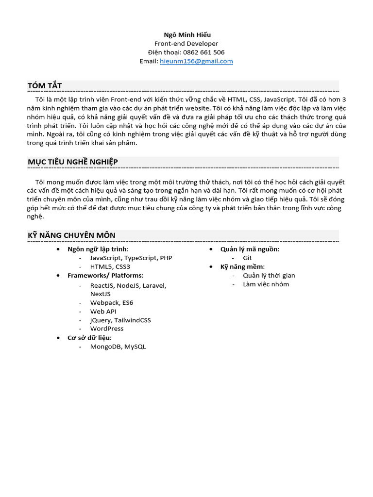 (Front-End Developer) Ngo Minh Hieu | PDF