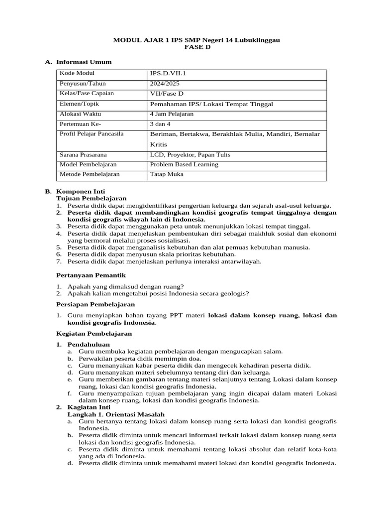 Ips SMP Kelas Vii - Modul Ajar 1.2 (Bab 1) | PDF
