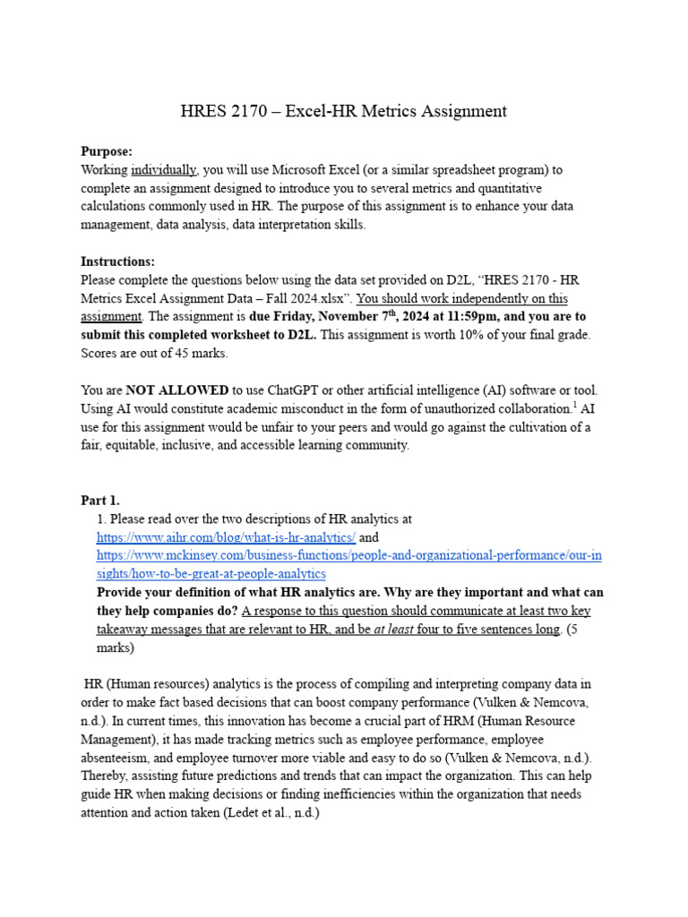 HRES 2170 - Excel-HR Metrics Assignment | PDF | Turnover (Employment) | Analytics