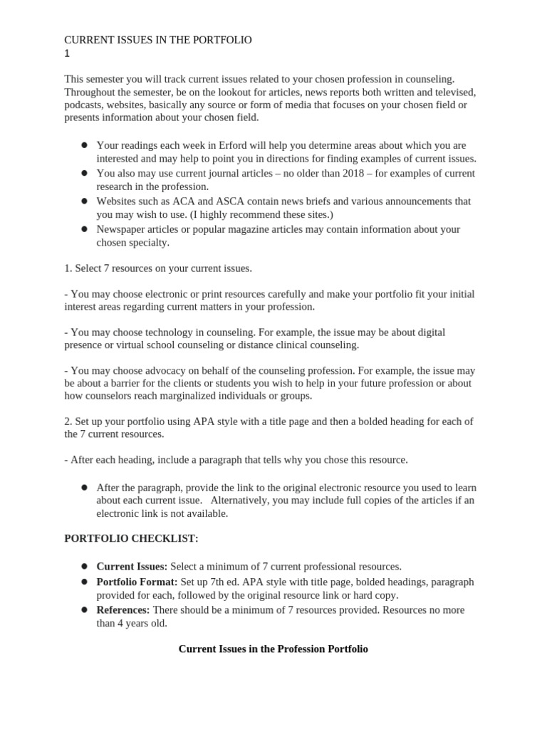Current Issues in Counseling Portfolio | PDF