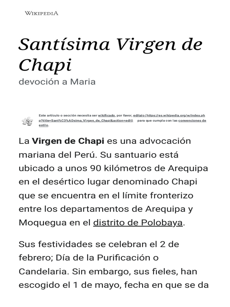 Santísima Virgen de Chapi | PDF