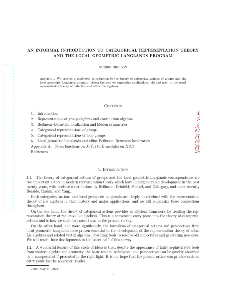 An Informal Introduction To Categorical Representation Theory | PDF | Representation Theory ...