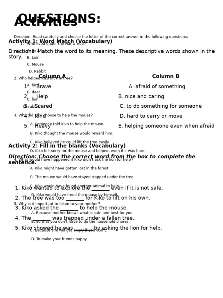 The Brave Rabbit Comprehension Questions Final | PDF