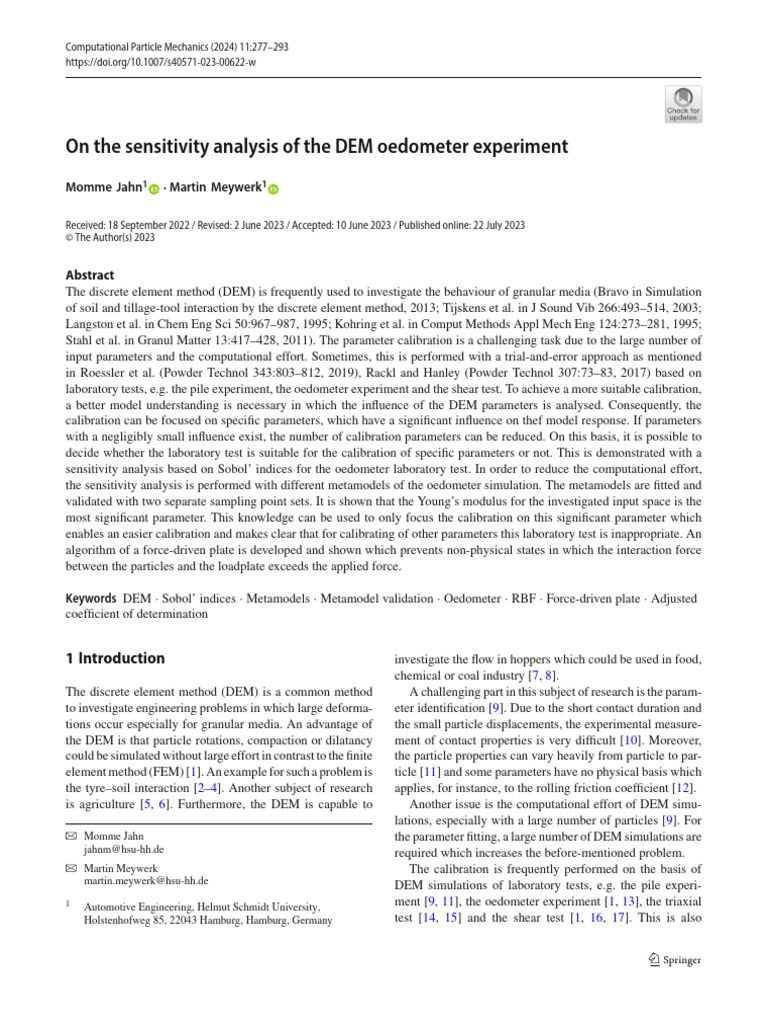 On The Sensitivity Analysis of The DEM Oedometer Experiment | PDF ...