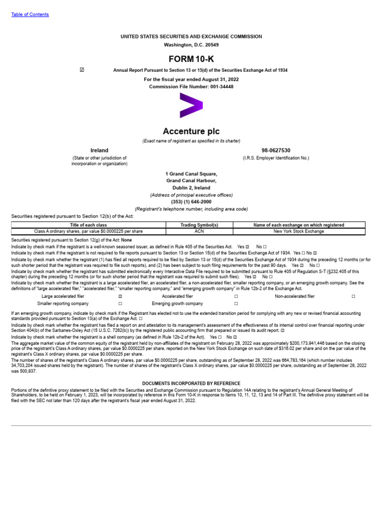 Accenture 10-K 2022 | PDF | Form 10 K | Securities (Finance)