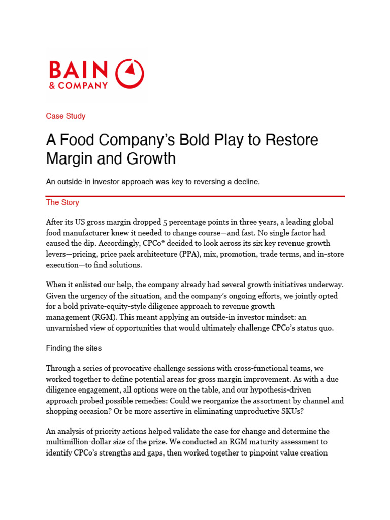Bain_A food companys bold play to restore margin and growth | PDF ...