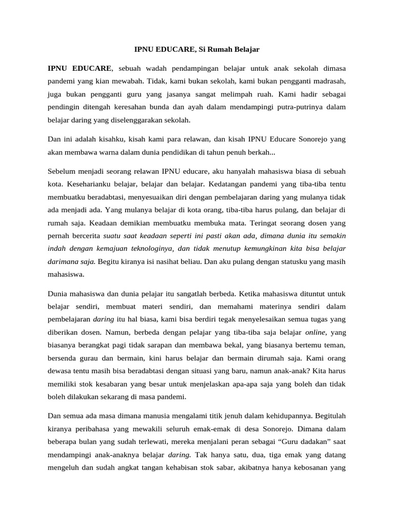 HANIK LATIFAH - LOMBA MENULIS EDUCARE | PDF