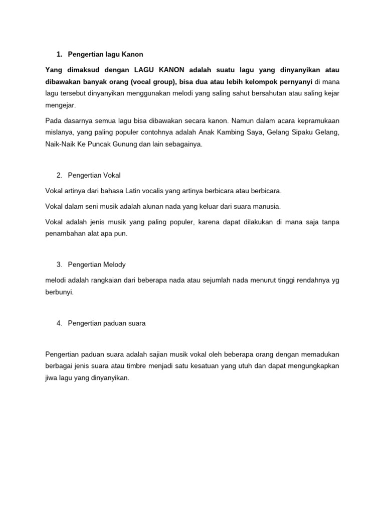Pengertian dan Contoh Lagu Kanon | PDF