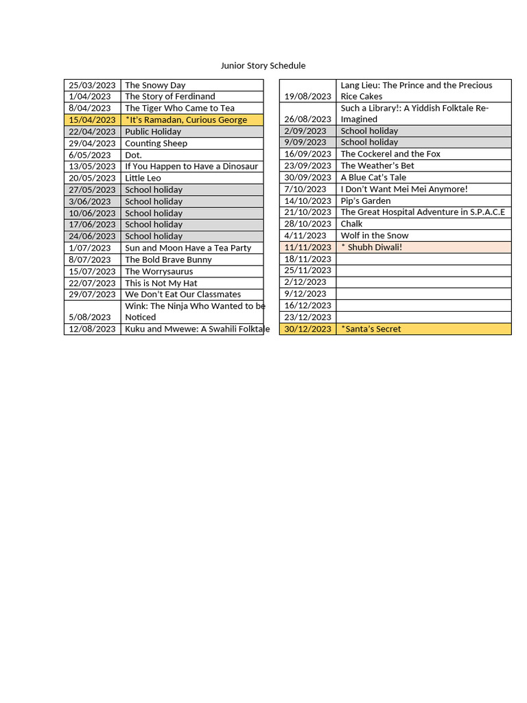 Children's Storytime Schedule | PDF