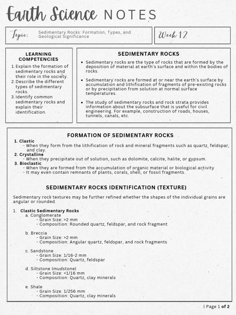 Earth Science -Sedimentary Rocks | PDF | Sedimentary Rock | Clastic Rock