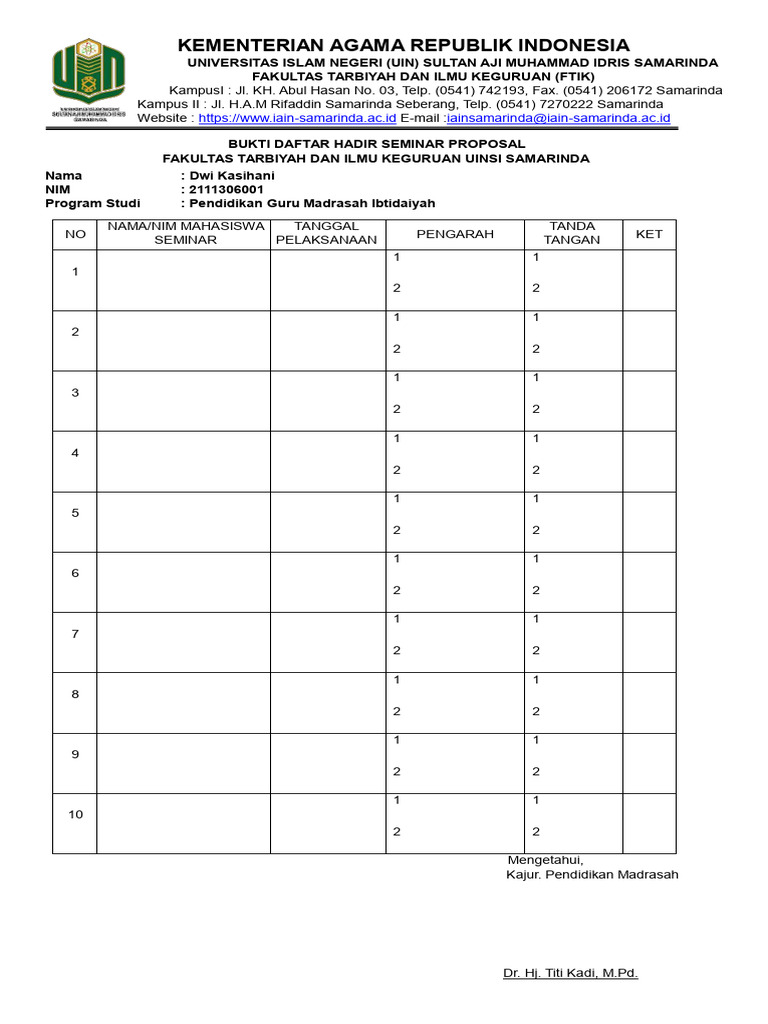 Daftar Hadir Sempro | PDF